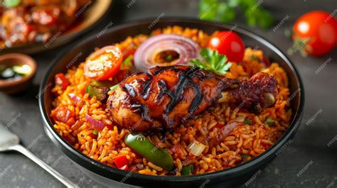 Delectable Grilled Chicken Drumstick Served On Bed Of Spicy Jollof Rice