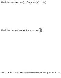 Answered Find the derivative for y x² V Find the derivative for y csc Find the
