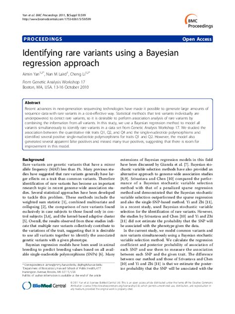 Pdf Identifying Rare Variants Using A Bayesian Regression Approach