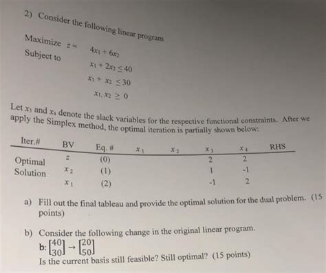 2 consider the following linear program maximize z