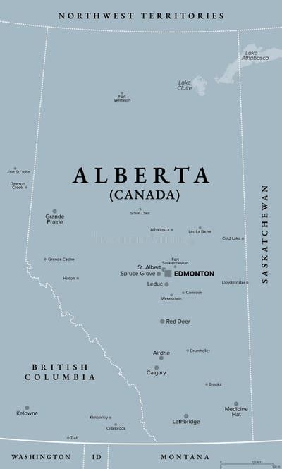 Mapa Político Cinza De Alberta Província Do Canadá Ilustração Do Vetor