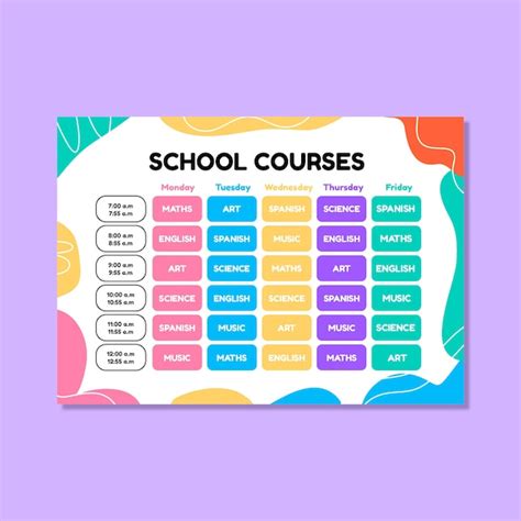 Free Vector Colorful School Courses Schedule