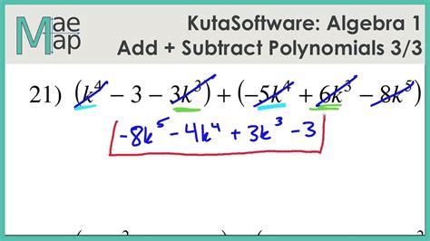 Kutasoftware Algebra 1 Adding And Subtracting Polynomials Part 3 Youtube
