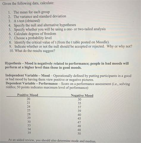 Solved Given The Following Data Calculate The Mean For Each Chegg