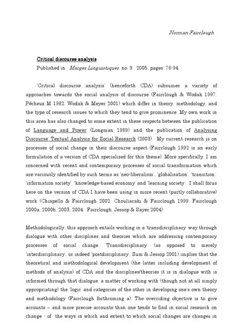 Fairclough - Critical Discourse Analysis | PDF | Linguistics ...
