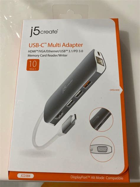 BNIB J5Create JCD384 USB Type C Multi Adapter VGA HDMI Ethernet USB 3 1 Hub PD 2 0 SD Micro