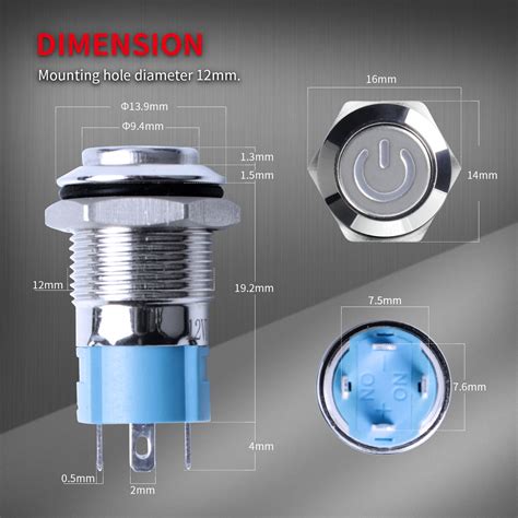 12v 12mm Waterproof Latching Push Button Switch With Led Daier
