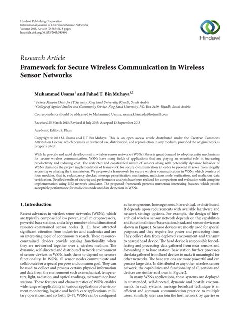 pdf framework for secure wireless communication in wireless sensor