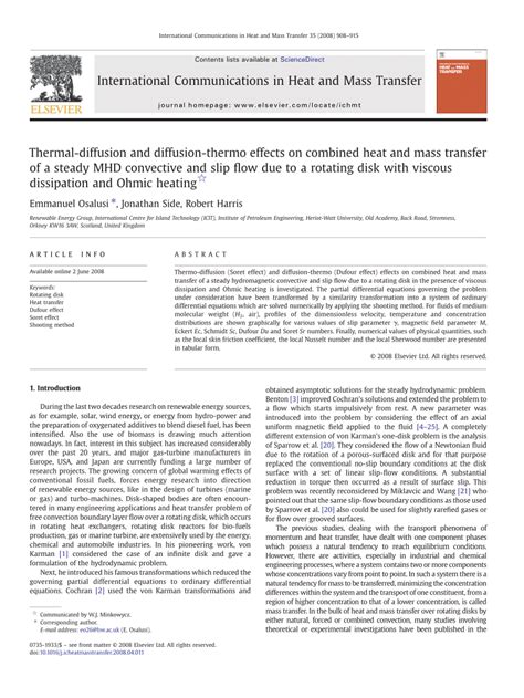 Pdf Thermal Diffusion And Diffusion Thermo Effects On Combined Heat