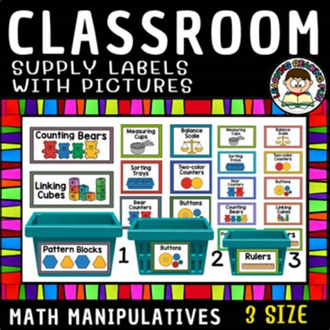 Classroom Supply Labels With Pictures And Math Manipulatives Tpt