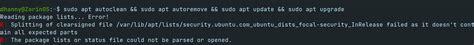 error running sudo apt autoclean autoremove and update general help
