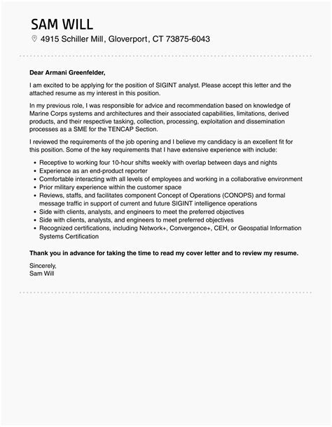 Sigint Analyst Cover Letter Velvet Jobs