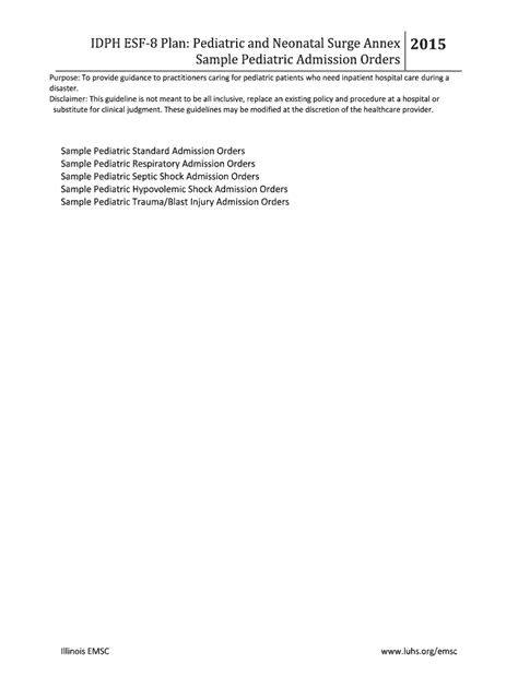 Fillable Online Idph Esf 8 Plan Pediatric And Neonatal Surge Annex 2015 Fax Email Print Pdffiller
