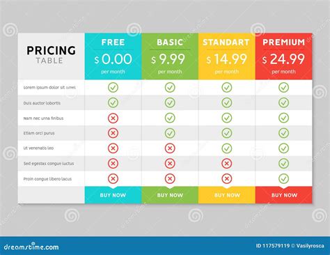 Pricing Table Design For Business Price Plan Web Hosting Or Service Stock Vector Illustration