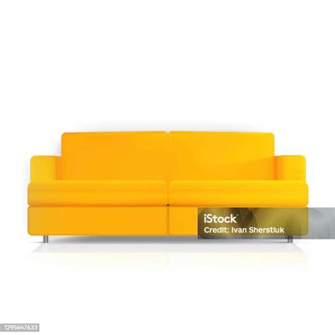 사실적인 벡터 소파 흰색 배경에 고립 된 노란색 소파 인테리어 디자인요소 소파에 대한 스톡 벡터 아트 및 기타 이미지 소파 3차원 형태 흰색 배경 Istock