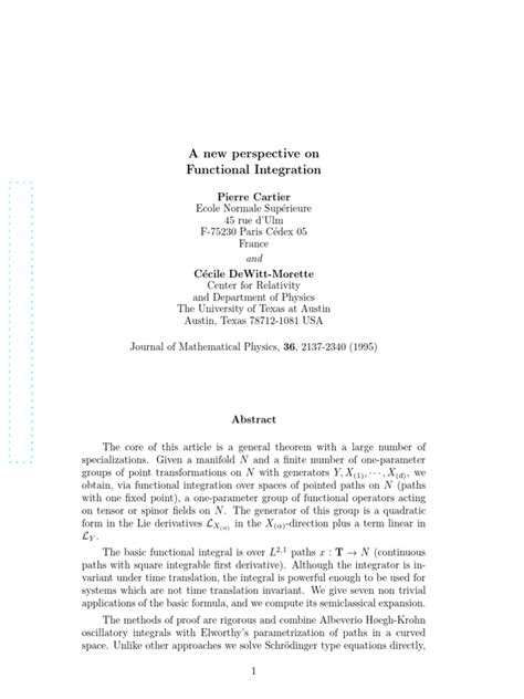 A New Perspective On Functional Integration Pdf Integral