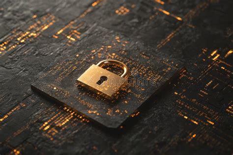Golden Padlock On Circuit Board Symbolizing Cybersecurity And Data