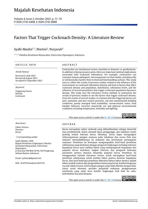 Pdf Factors That Trigger Cockroach Density A Literature Review