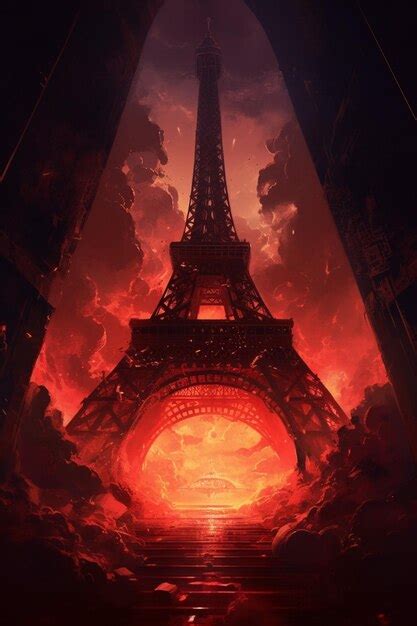Arafed view of the eiffel tower in a surreal scene generative ai | Premium AI-generated image