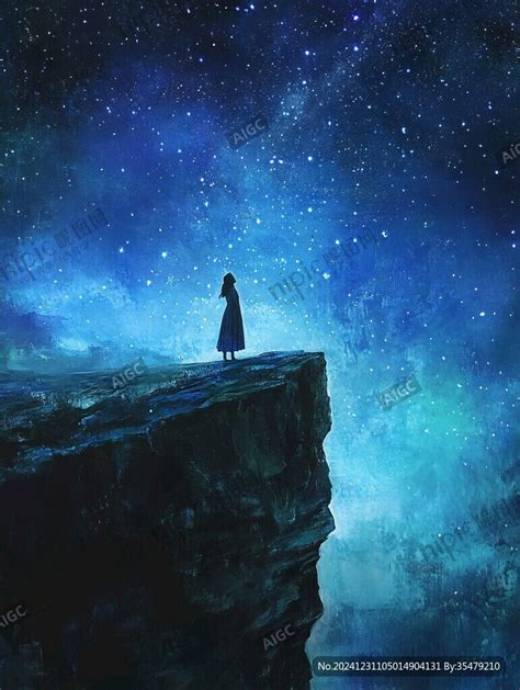 ai创作图孤独背影插画 星辰大海男孩背影 孤独的灵魂插画 仰望星河的人 星月河幻想插画 星辰大海女孩背影 站在悬崖边上男人背影 幽谷插画 魔幻