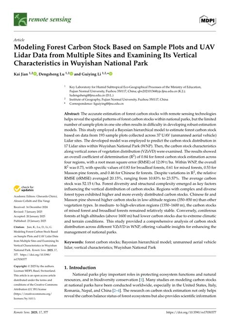 Pdf Modeling Forest Carbon Stock Based On Sample Plots And Uav Lidar