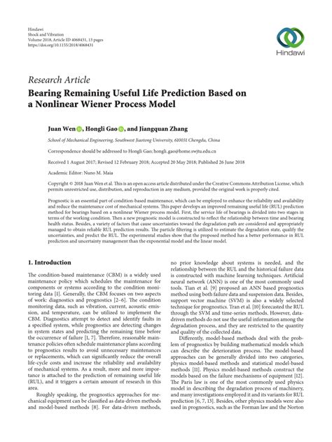 Pdf Bearing Remaining Useful Life Prediction Based On A Nonlinear