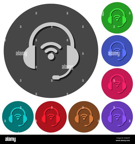 Wireless Headset Icons With Shadows On Color Round Backgrounds For Material Design Stock Vector