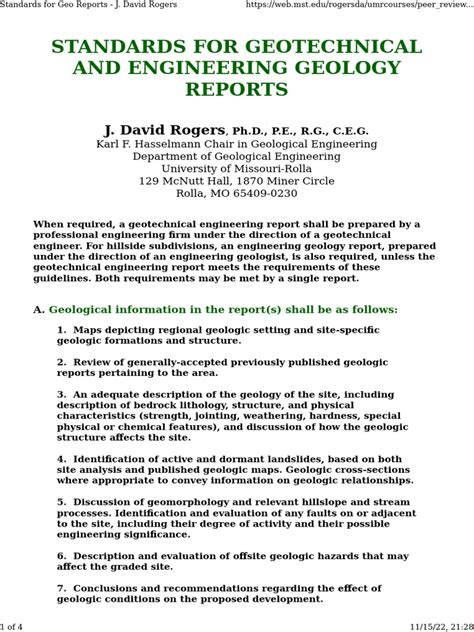 Standards For Geo Reports J David Rogers Pdf Geology Landslide
