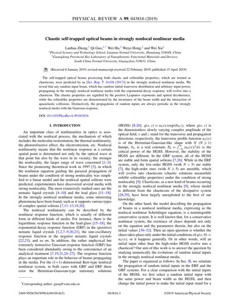 Pdf Chaotic Self Trapped Optical Beams In Strongly Nonlocal Nonlinear Media
