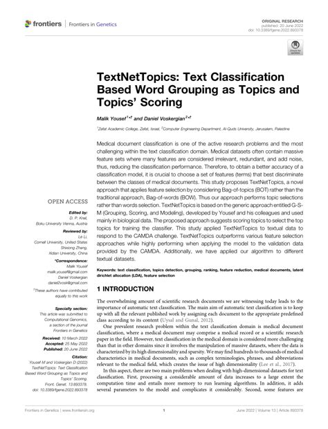 Pdf Textnettopics Text Classification Based Word Grouping As Topics