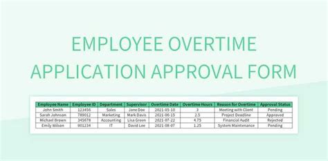 employee overtime application approval form excel template free