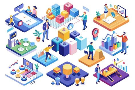 Isometric Illustration Of People Working Together On A Project Using