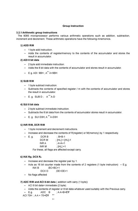 Group Instruction 2 Arithmetic Group Instructions The 8085 Microprocessor Performs Various