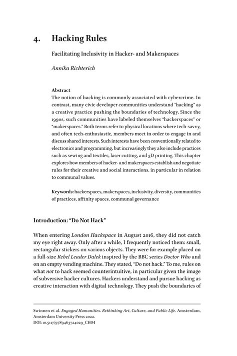 Pdf 4 Hacking Rules Facilitating Inclusivity In Hacker And Makerspaces