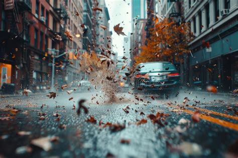 leaves flying in different directions on a city street stock image image of leaf green 310720899