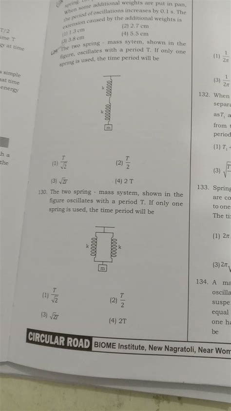 The Two Spring Mass System Shown In The Figure Oscillates With A Perio