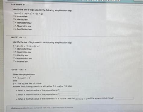 Solved QUESTION Identify The Law Of Logic Used In The Chegg Com