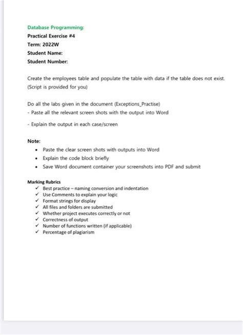 Database Programming Practical Exercise 4 Term