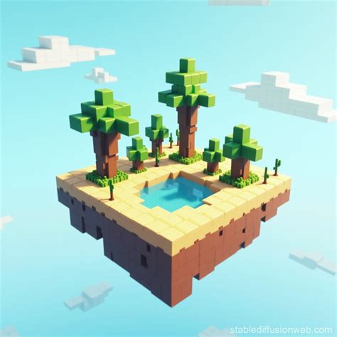 Floating Minecraft Island Oasis Concept Art Stable Diffusion Online