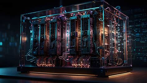 Quantum Computer With Glowing Circuits And Digital Particles Floating