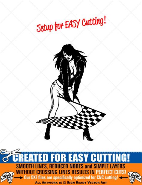 SEXY Girl Checkered Flag Clipart Vector Clip Art Graphics Digital Download Cut Ready Files Cnc