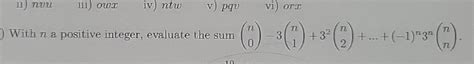 Solved With n ﻿a positive integer, evaluate the sum | Chegg.com