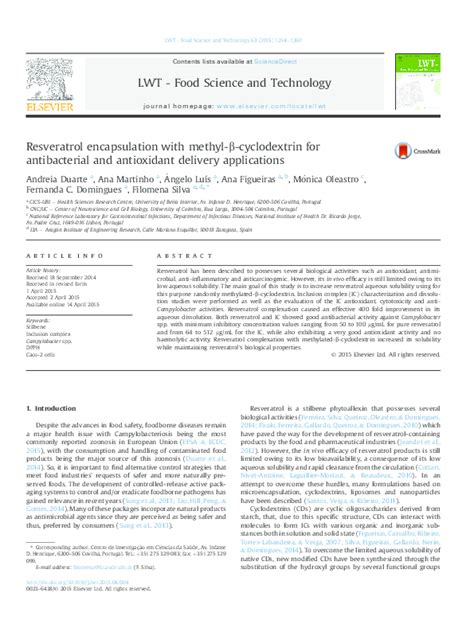 Pdf Resveratrol Encapsulation With Methyl β Cyclodextrin For Antibacterial And Antioxidant