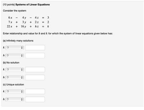 Solved 10 Points Systems Of Linear Equations Consider The Chegg Com