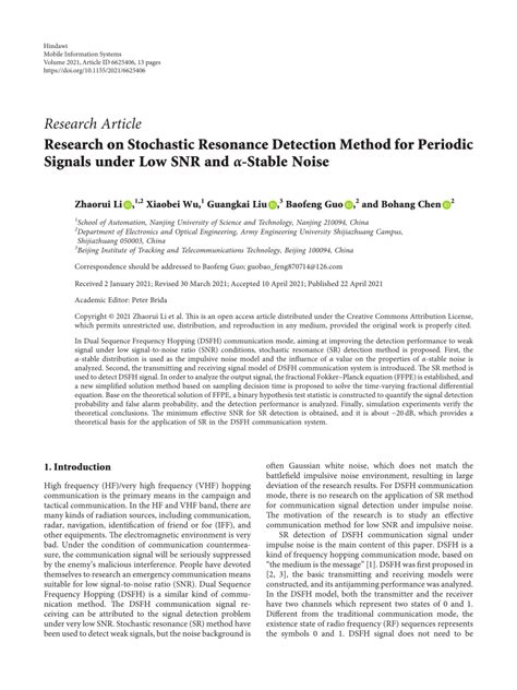 Pdf Research On Stochastic Resonance Detection Method For Periodic