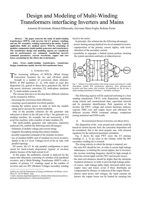 Pdf Design And Modeling Of Multi Winding Transformers Interfacing Inverters And Mains