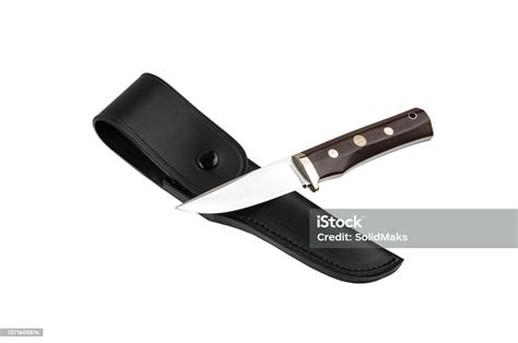 실버 블레이드와 나무 손잡이가있는 현대적인 사냥 칼 강철 팔 흰색 배경에서 격리합니다 0명에 대한 스톡 사진 및 기타 이미지 0명 가장자리 강철 Istock