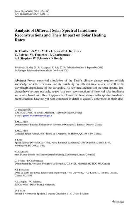 Pdf Analysis Of Different Solar Spectral Irradiance Reconstructions