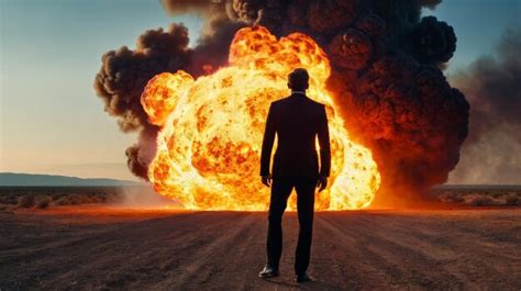 Premium Photo Man Standing In Front Of Large Explosion