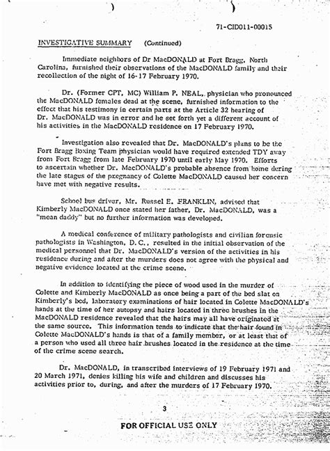 Jeffrey Macdonald Case Justthefacts Cid Investigation Report Excerpt